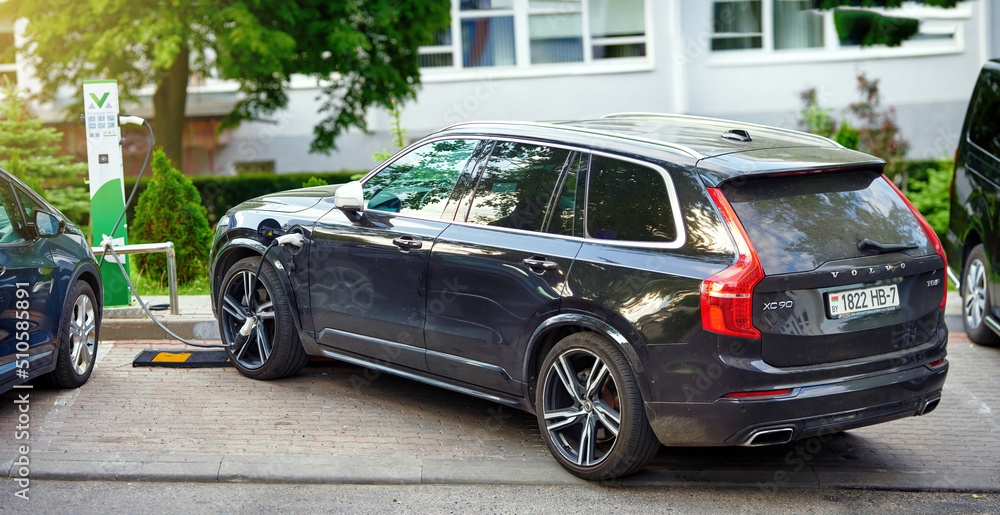 Minsk, Belarus. Jun 2022. Volvo XC90 Electric vehicle charging on city ...