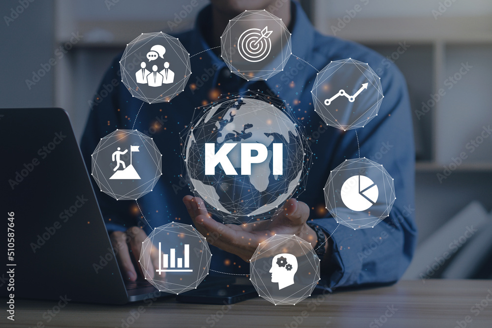 KPI(Key Performance Indicator).businessman holding KPI icon.business ...