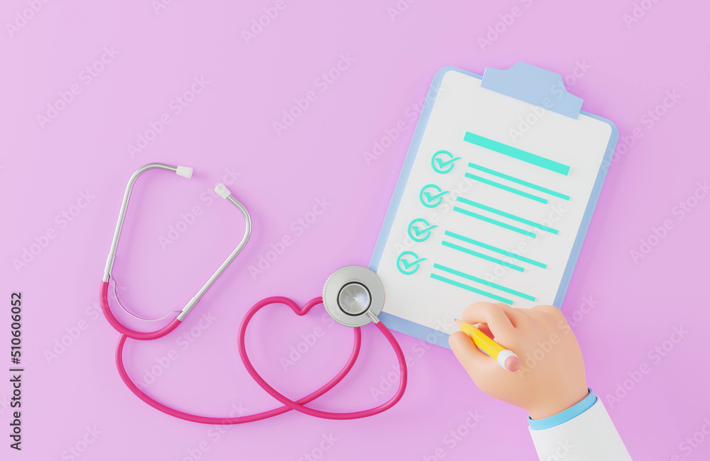 Doctor signing health checklist, medical check up report, annual health ...