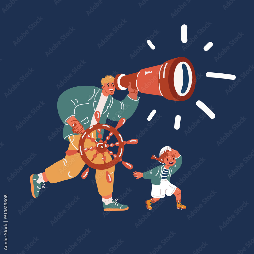 Cartoon vector illustration of dad and his daughter play pirates in ...