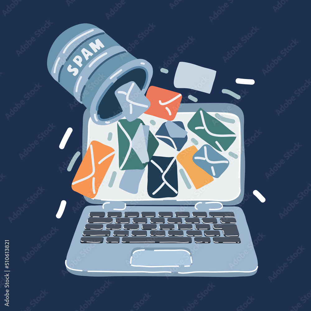 Cartoon vector illustration of email or message and trash can. Waste ...