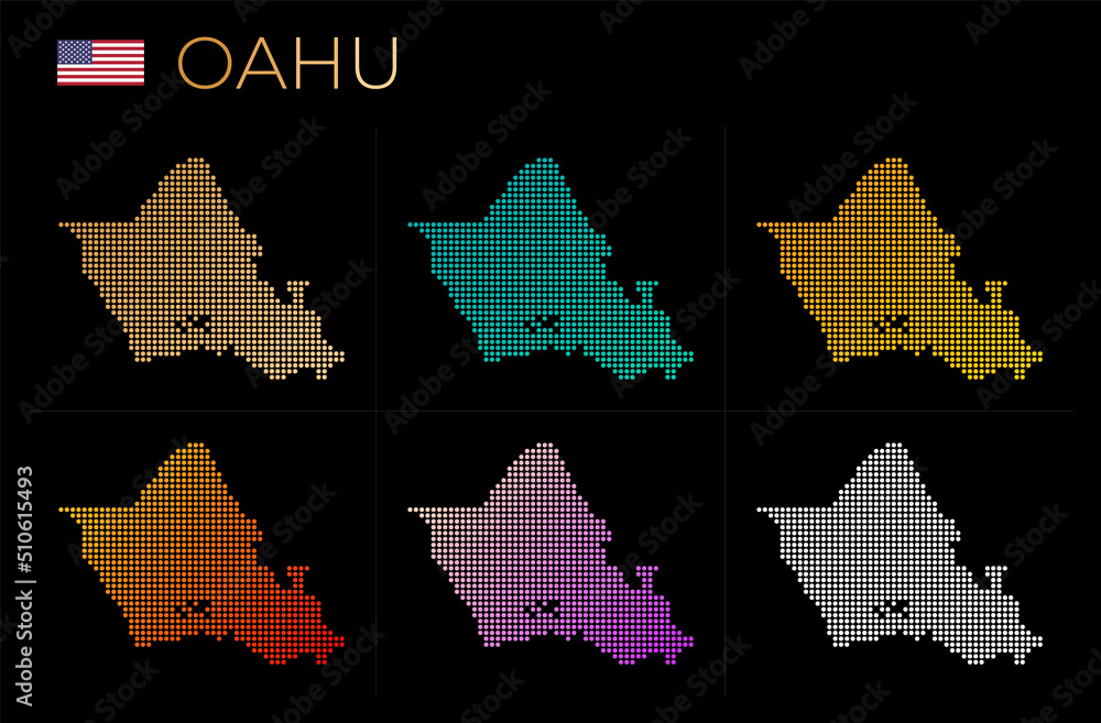 Oahu dotted map set. Map of Oahu in dotted style. Borders of the island ...