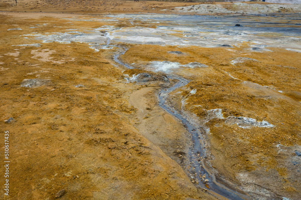 Flow of sulphate from bubbling boiling mud pit natural springs in ...