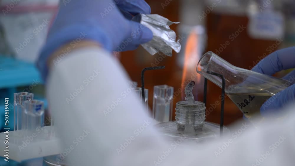 Burner glass in laboratory. Bunsen burner experiments. Laboratory ...