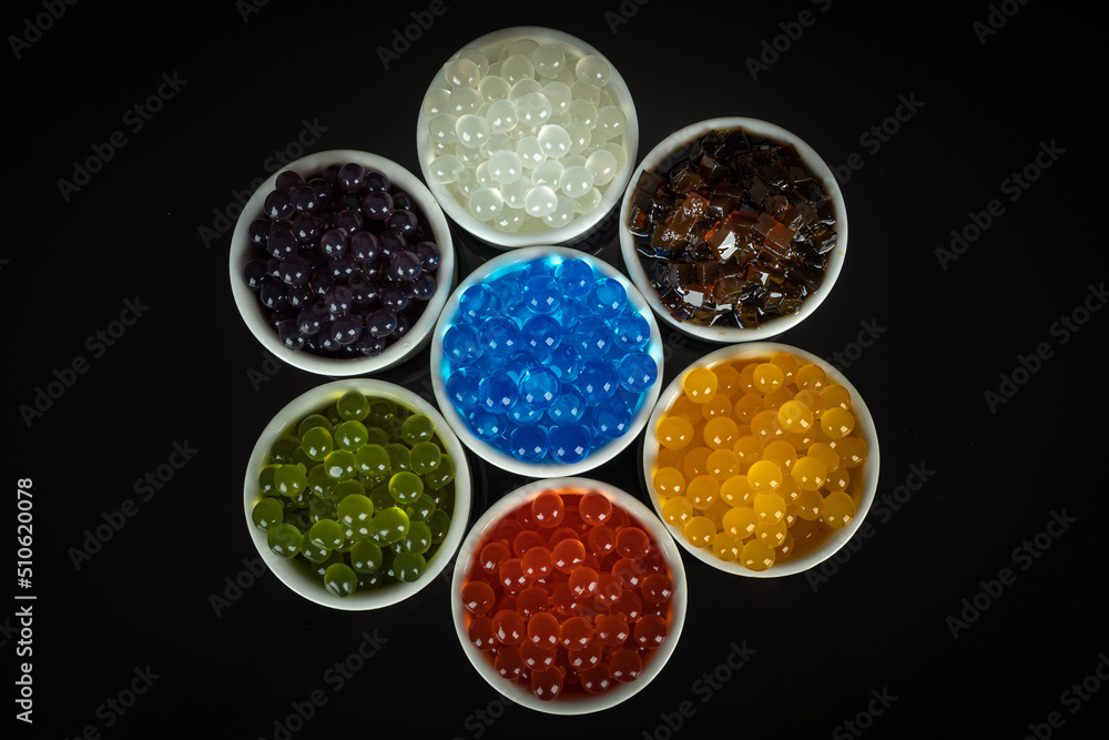 Different tapioca pearls for bubble tea. Bubble tea ingredients ...