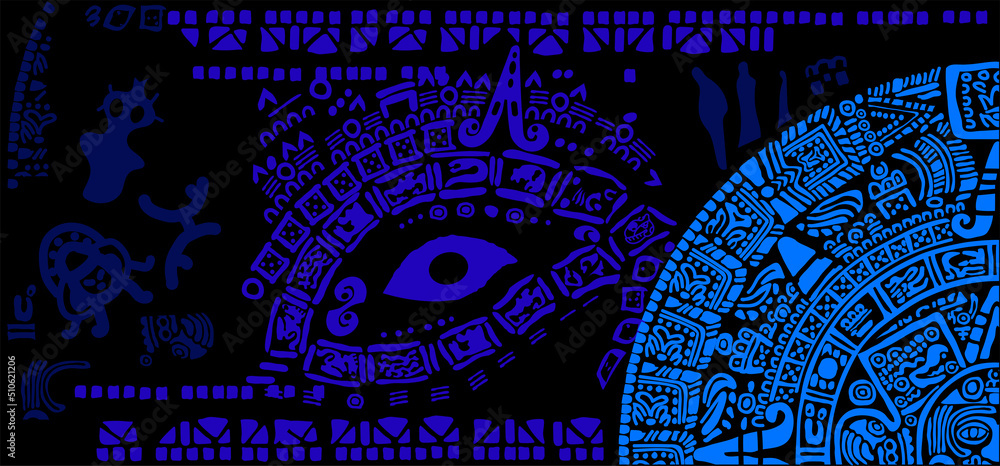 Space background with ancient maya pattern.Corner design on the theme ...
