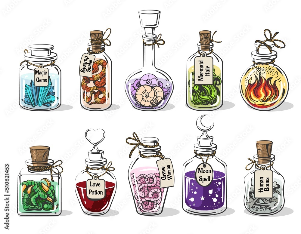 Cartoon magical potions Stock Vector | Adobe Stock