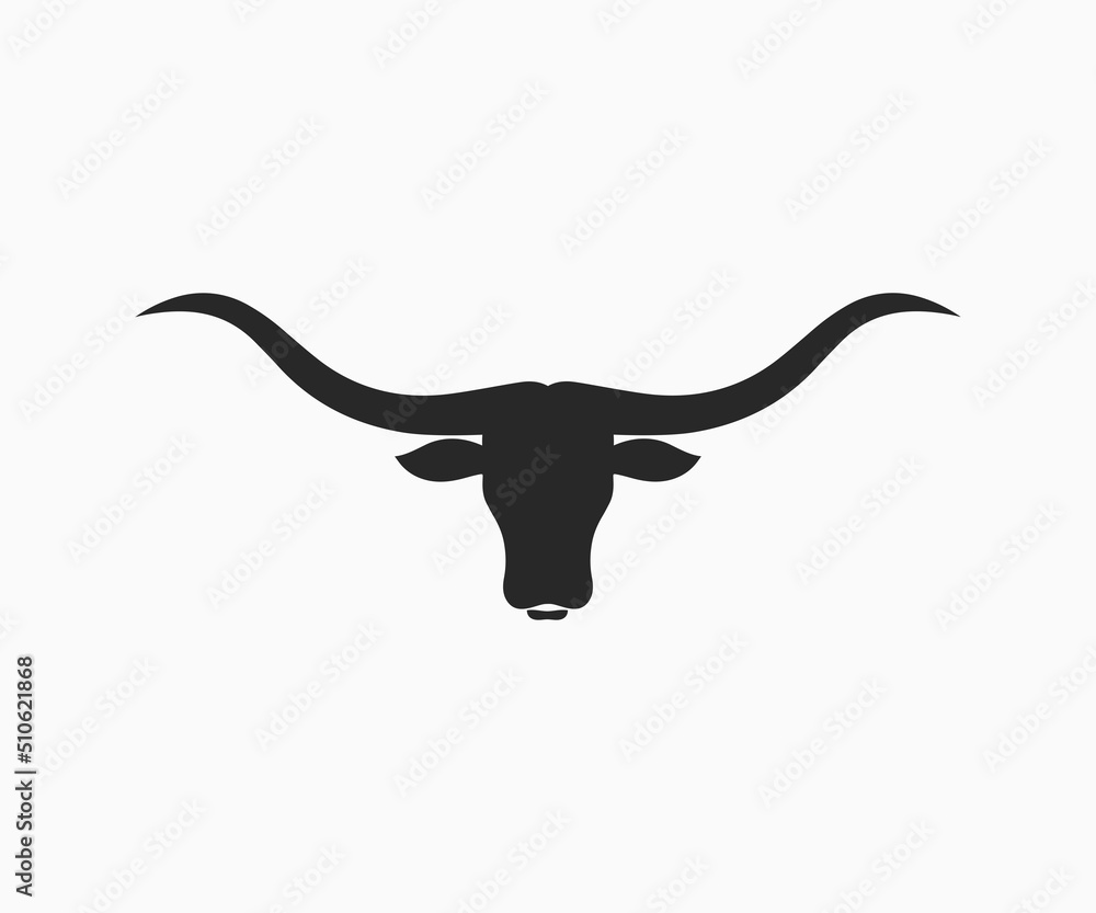 Bull head logo icon vector. Bullhead silhouette long horn vector logo ...