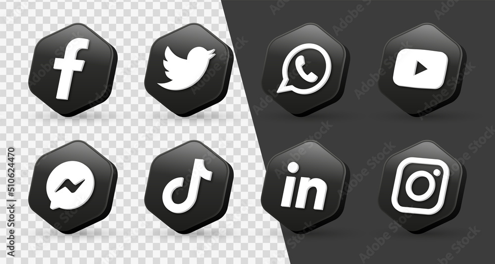 3d Social media 3d icons. social network 3d logos frame. popular social ...