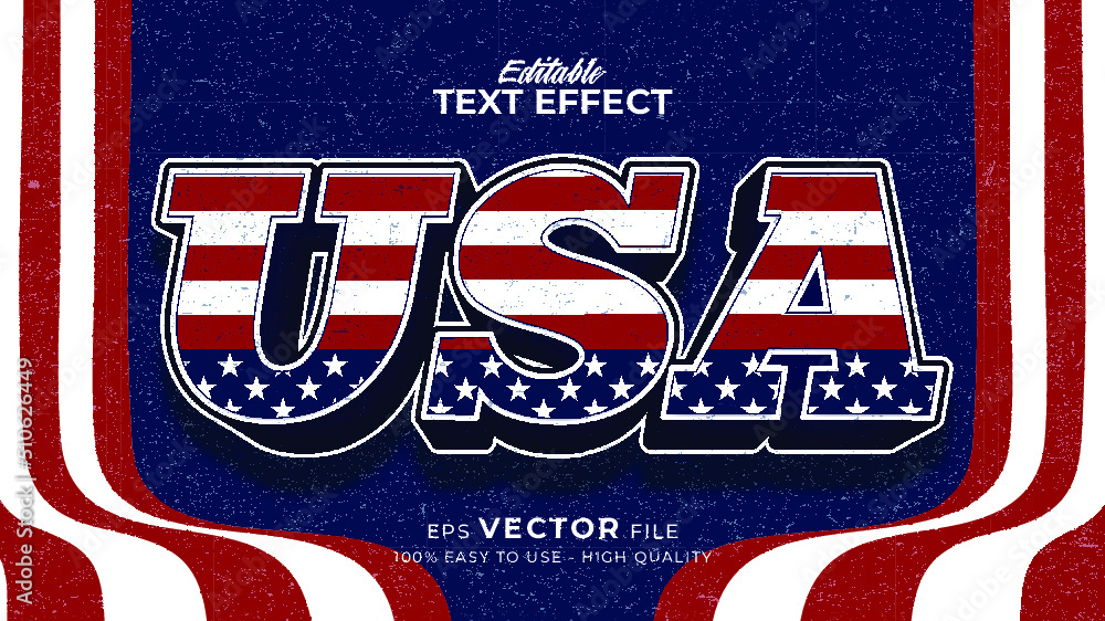 Editable text effect america flag style. Independence day USA 4 July ...