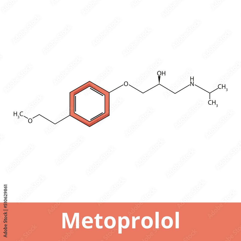 Chemical structure of metoprolol. It is a selective β1 receptor blocker ...
