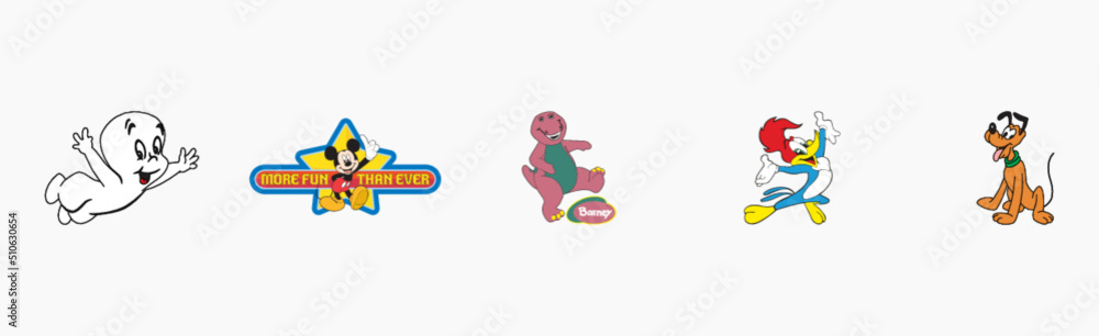 Pluto logo, Casper logo, Barney logo, Mickey Mouse logo, Woody ...