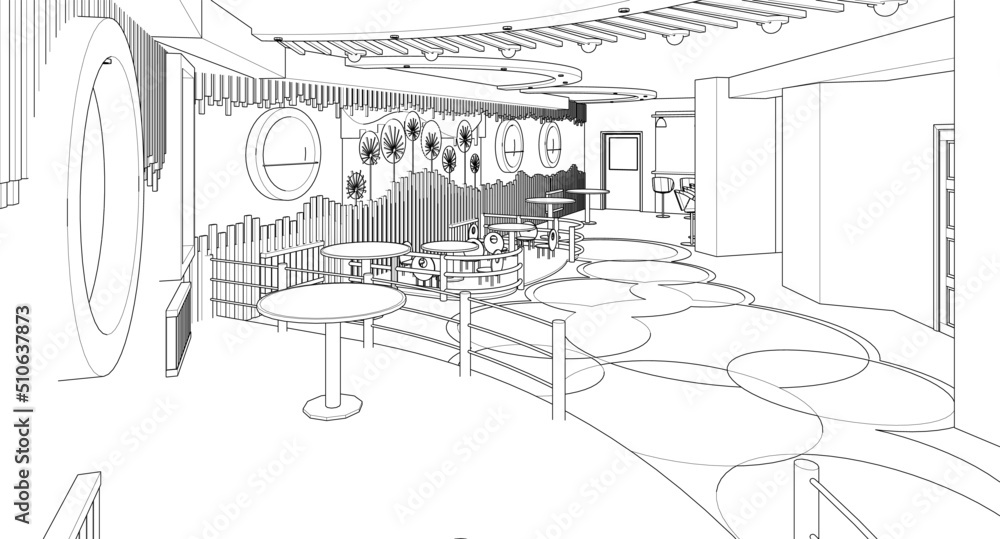 modern cafe interior concept 3d illustration Stock Vector | Adobe Stock