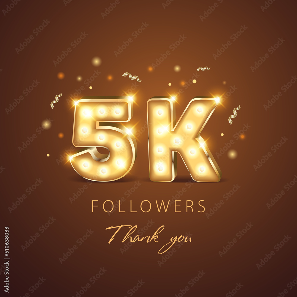 5k followers with glowing golden thank you numbers on a dark background ...