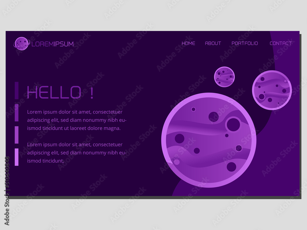 Purple planet illustration. Purple background concept in space with ...
