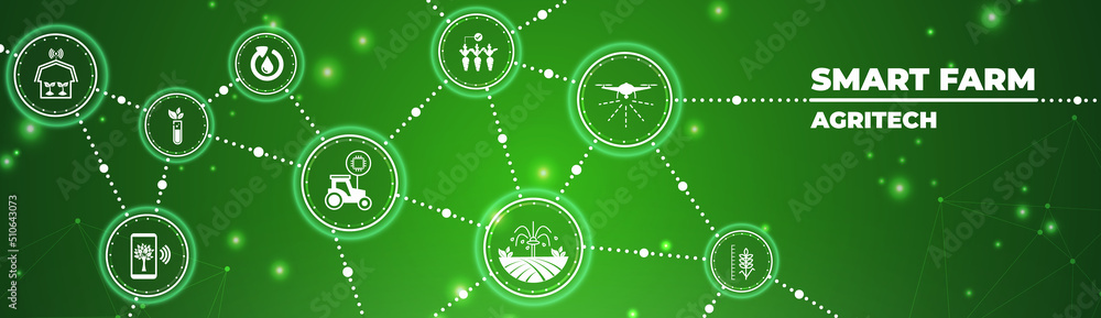 Vetor de smart farm or agritech vector illustration. Banner with ...