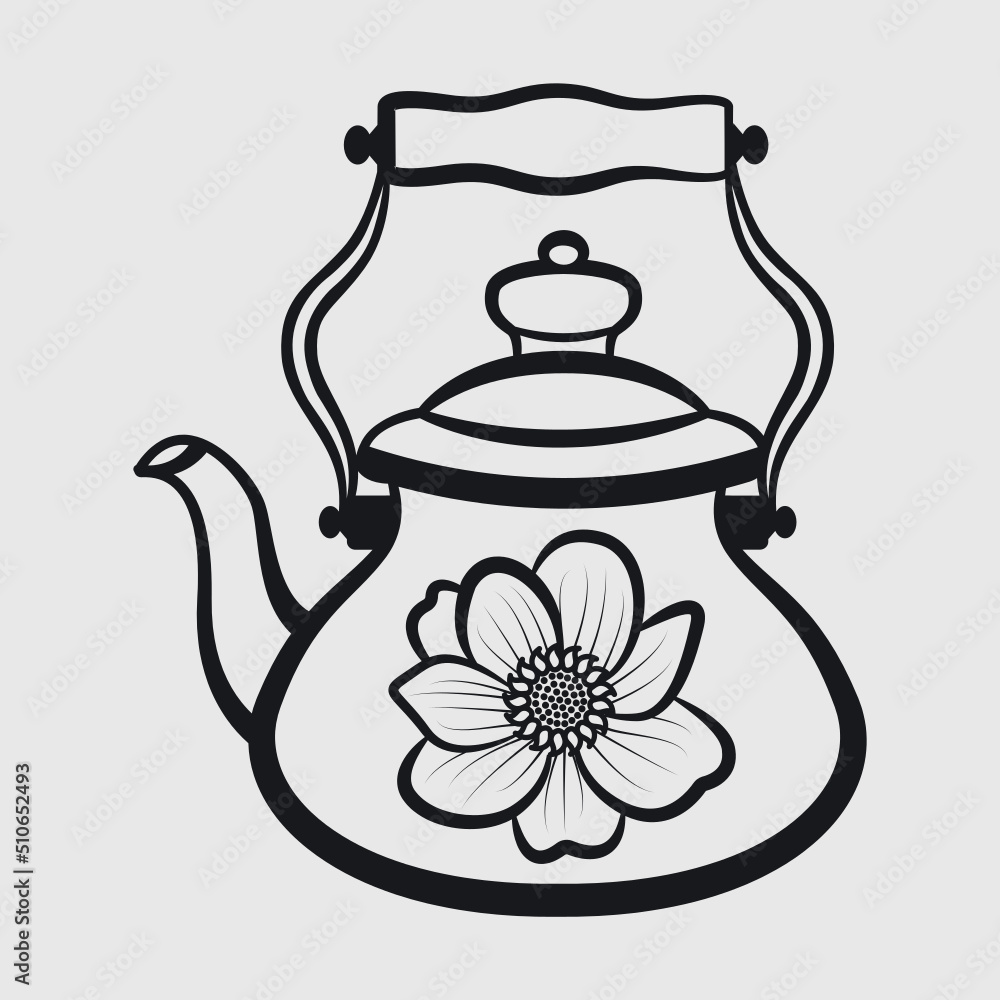 Vetor de Kettle Outline Svg Cut File | Kettle Svg | Teapot Svg ...