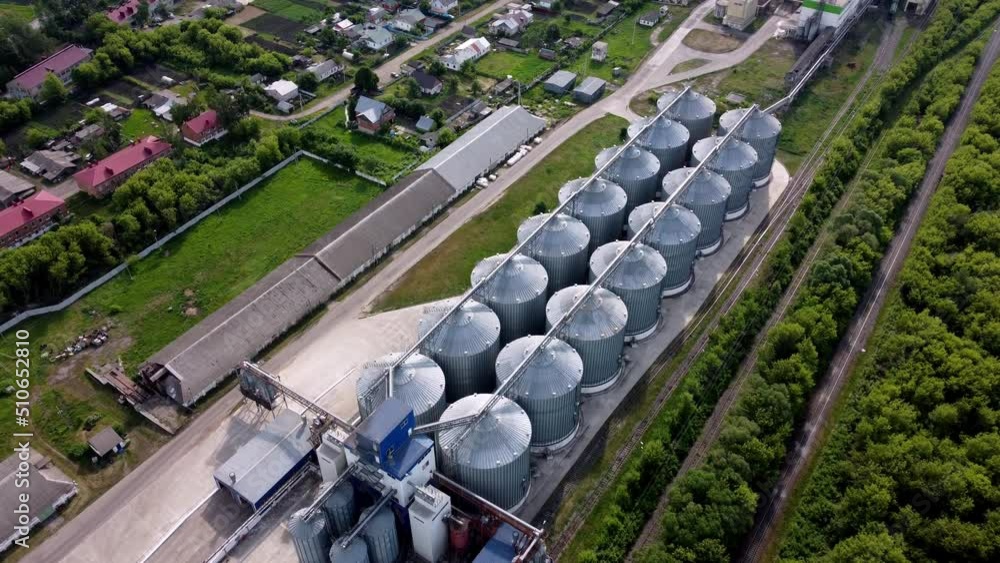 Modern grain silo elevator, view from a height and from different ...