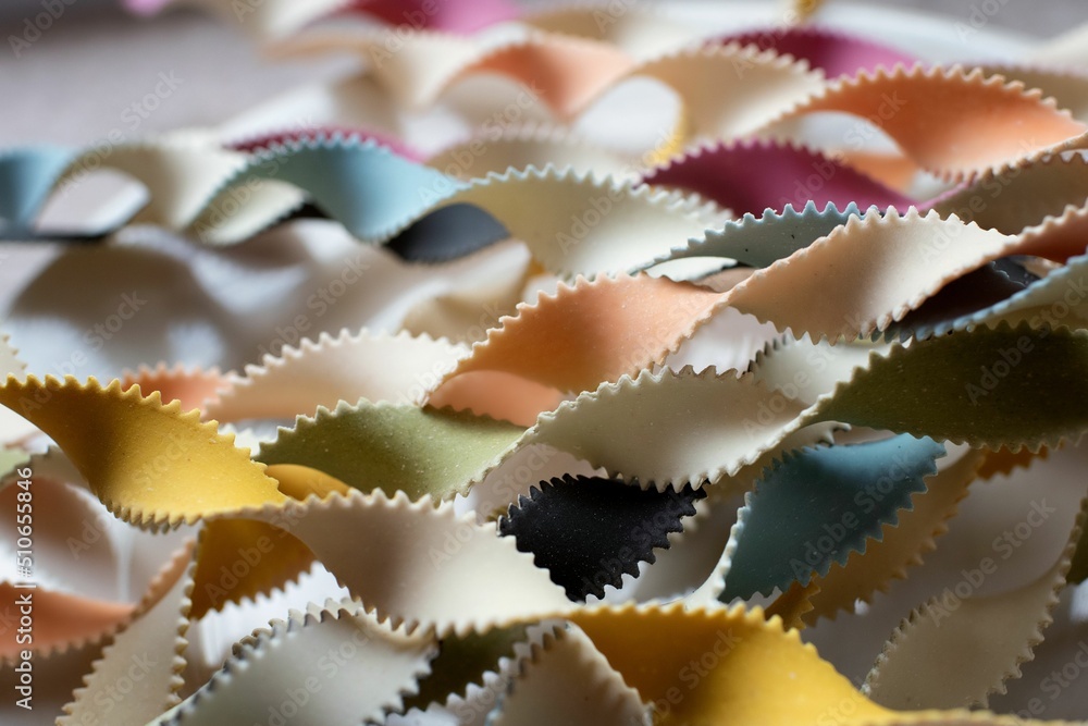 up close colourful long twirling spaghetti pasta textures Stock Photo ...