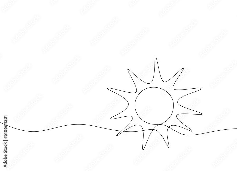 Continuous line sun art. Single line sketch sunny summer travel concept ...