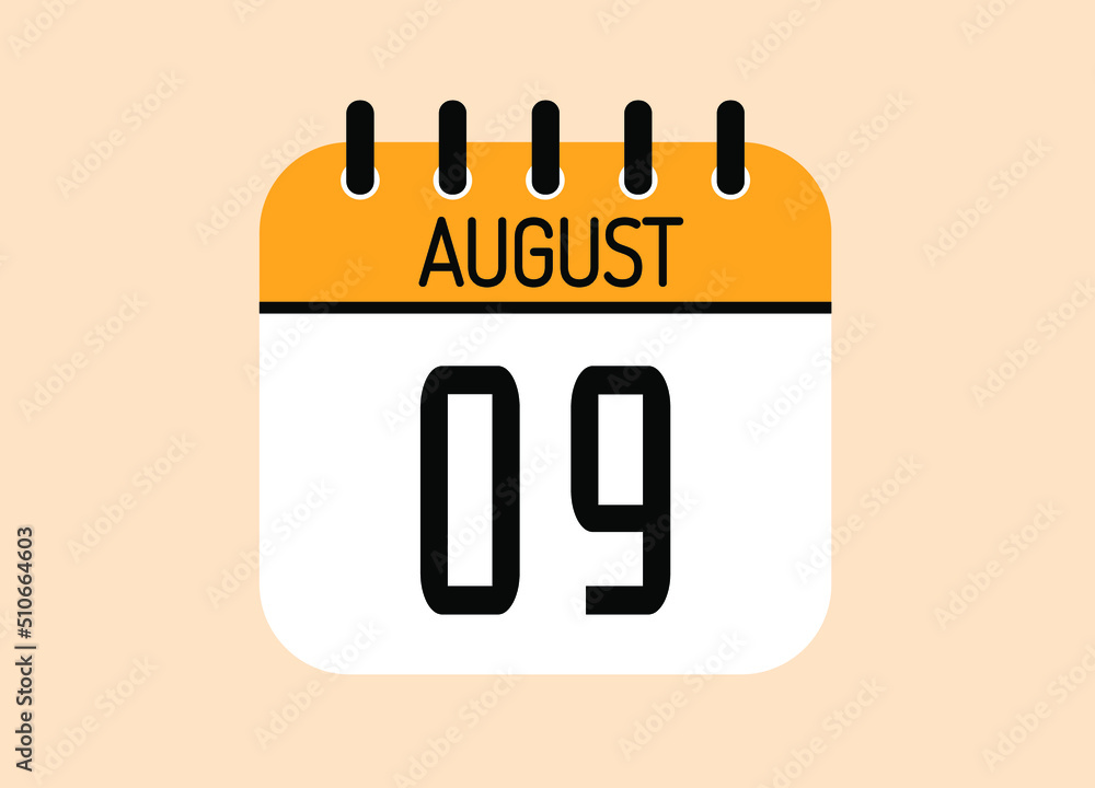 Day 9 August calendar template. Banner for the month of august. Stock ...