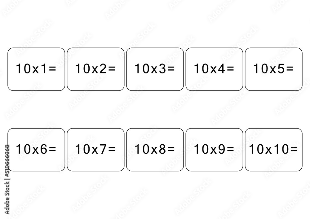 Multiplication and division table of 10. Maths card with an example ...