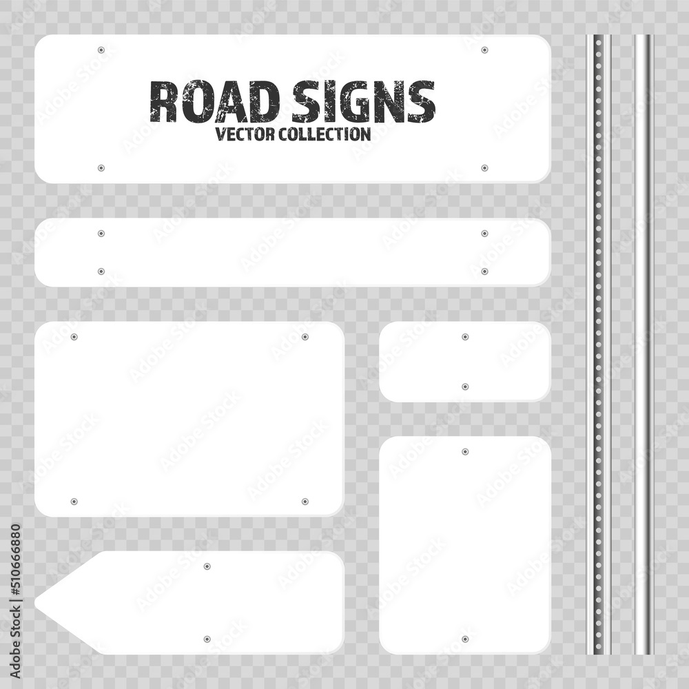 Various road, traffic signs. Highway signboard on a chrome metal pole ...