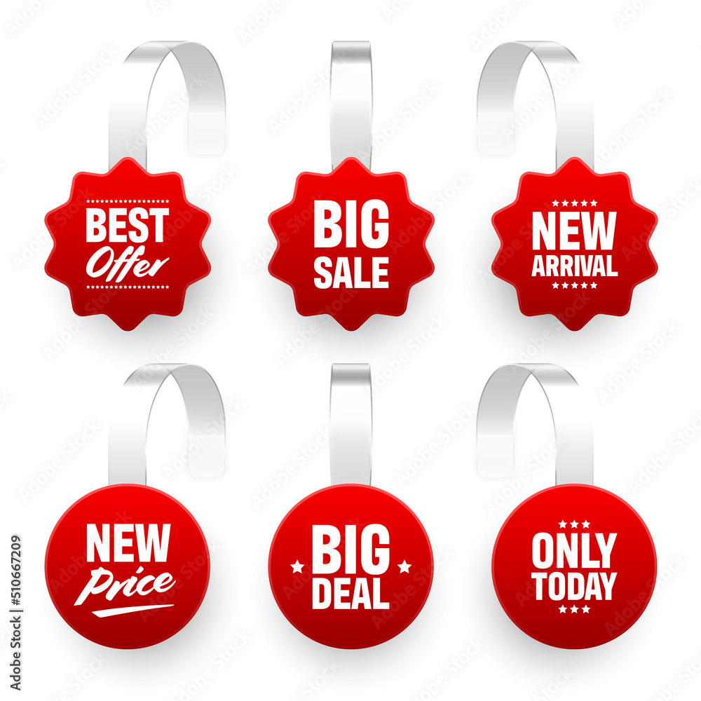 Supermarket promotional wobblers isolated on white background ...