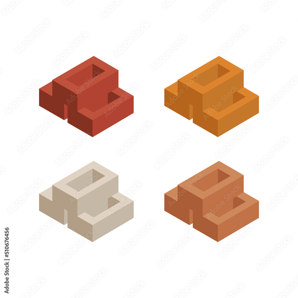 Bricks are shown in different positions. Flat 3d isometric vector Brick ...