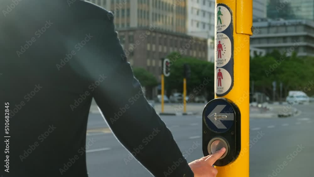 Crosswalk pedestrian signal button and sign to switch traffic. Traffic ...