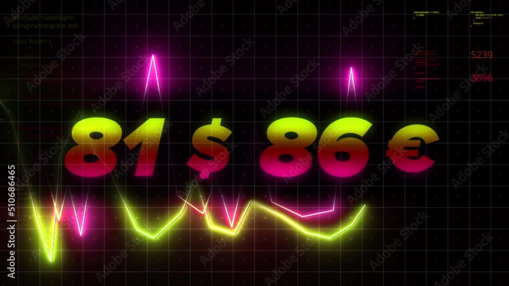 Changing neon chart with numbers. Motion. Exchange rates with moving ...
