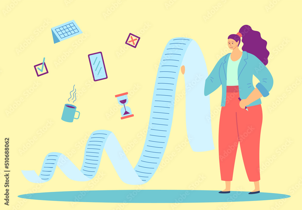 Cartoon Color Character Woman and Do List Planning Concept Flat Design ...