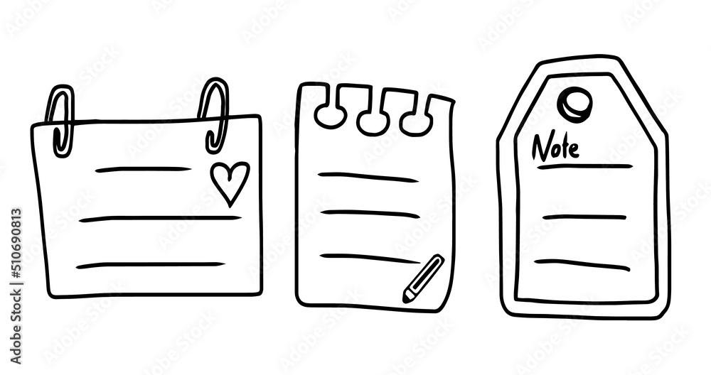 Vector doodle illustration of three frames, tags, sheets for records ...