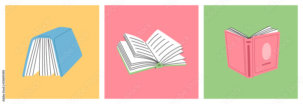 Set of open books. Education and literature concept. Read more. Hand ...