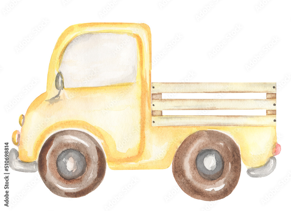 Watercolor transport Illustration, Cute lorry print clipart, hand drawn ...