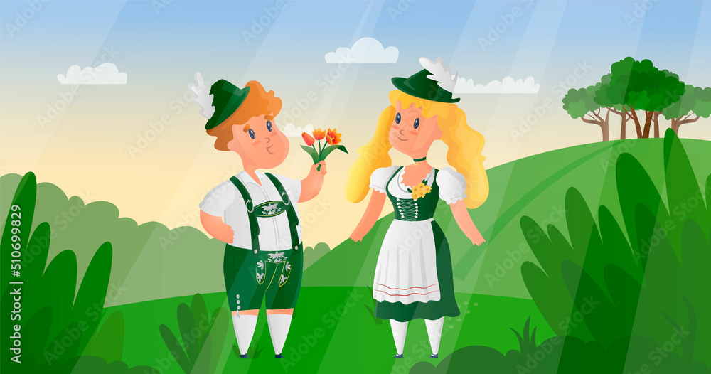 Vector cartoon isolated illustration with characters in traditional ...