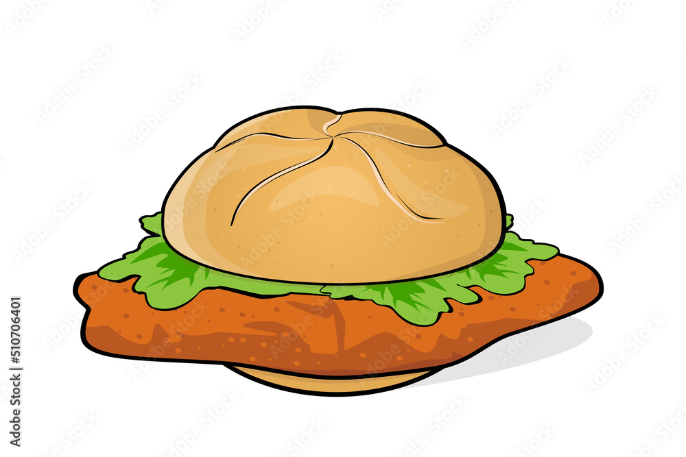 funny cartoon illustration of German snack called Schnitzelsemmel Stock ...