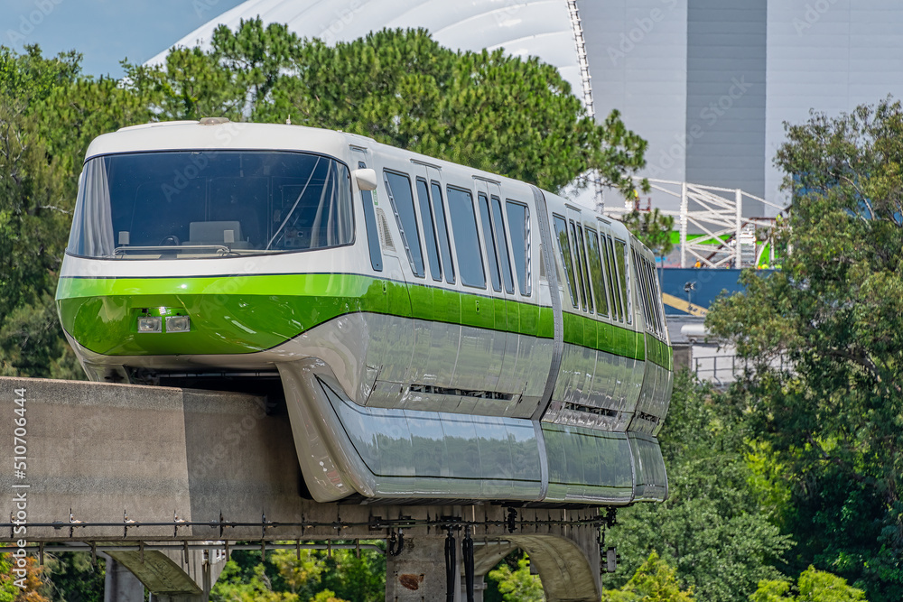 Monorail Green train at Disney World resort Stock Photo | Adobe Stock