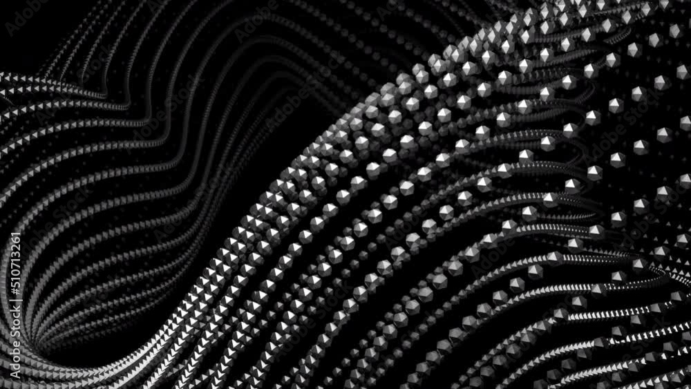 Curving animation with chains of dots. Design. 3D structure with chains ...