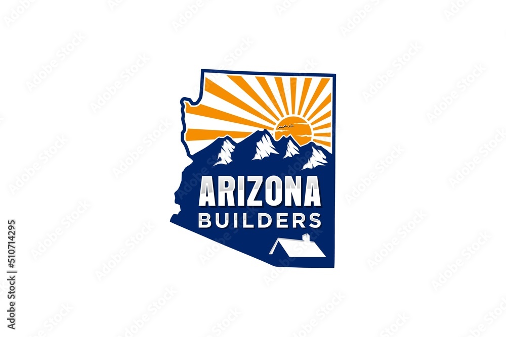 Arizona outline map logo design mountain sunset real estate house roof ...