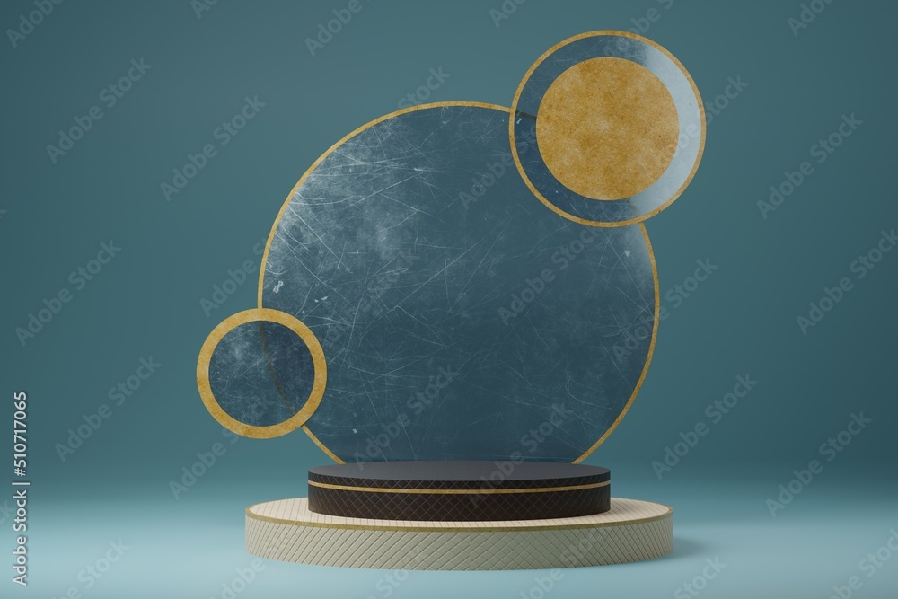 3D illustration of a podium made of white and brown leather and golden ...