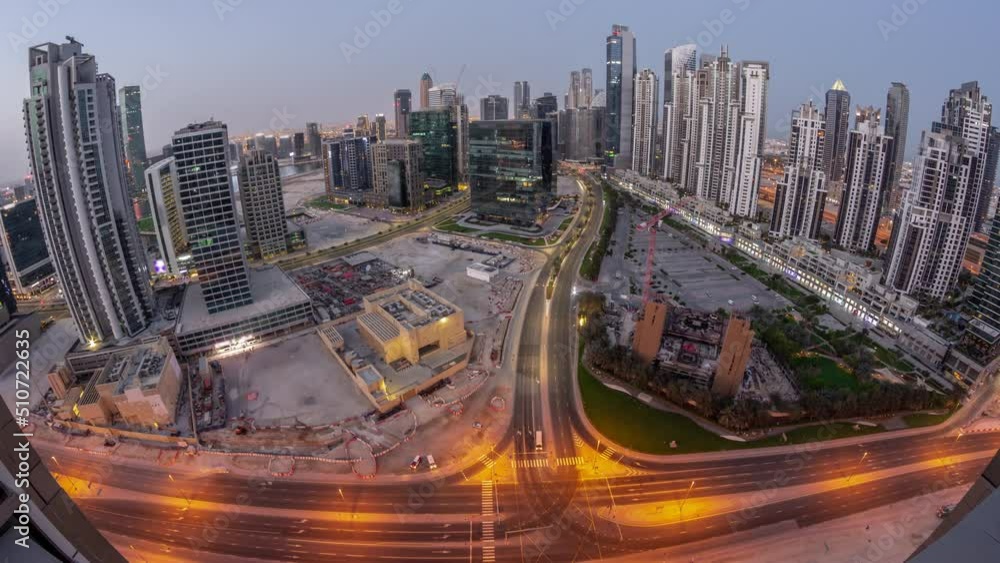 Panorama of Bay Avenue with modern towers residential development in ...