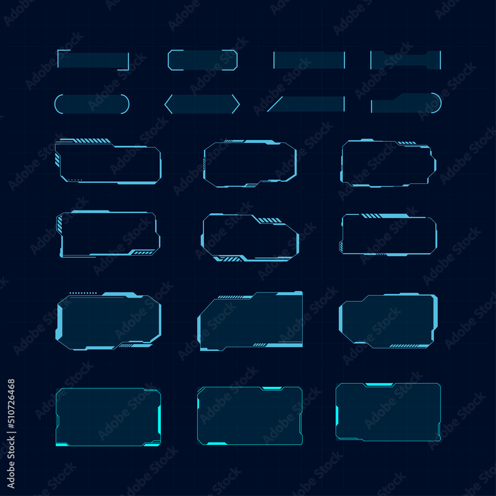 Set of Sci Fi boxes and frame HUD digital element for game or ...