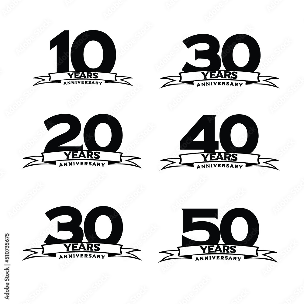 Happy Anniversary Years Celebration Icon Set Vector Numbers 10-50 Years ...