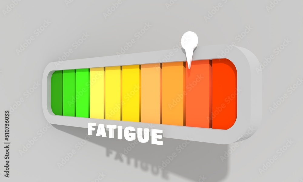 Abstract meter with scale reading high level of fatigue. Scale of ...