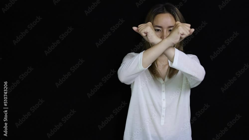 Vídeo do Stock: Woman hand sign for stop abusing violence, human ...