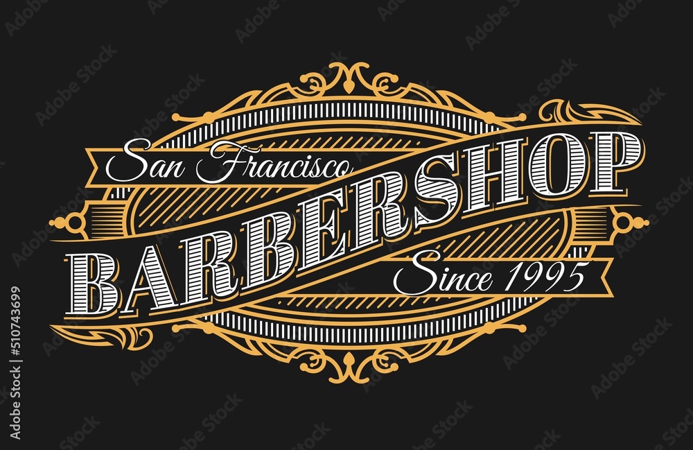 Barbershop vintage sign, barber shop antique vector label for gentleman ...