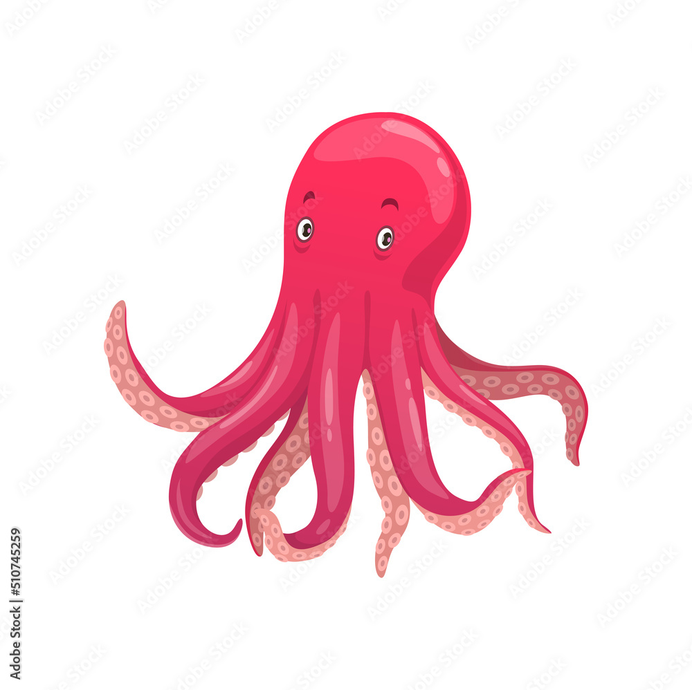 Cartoon octopus underwater animal, isolated vector sea and ocean ...