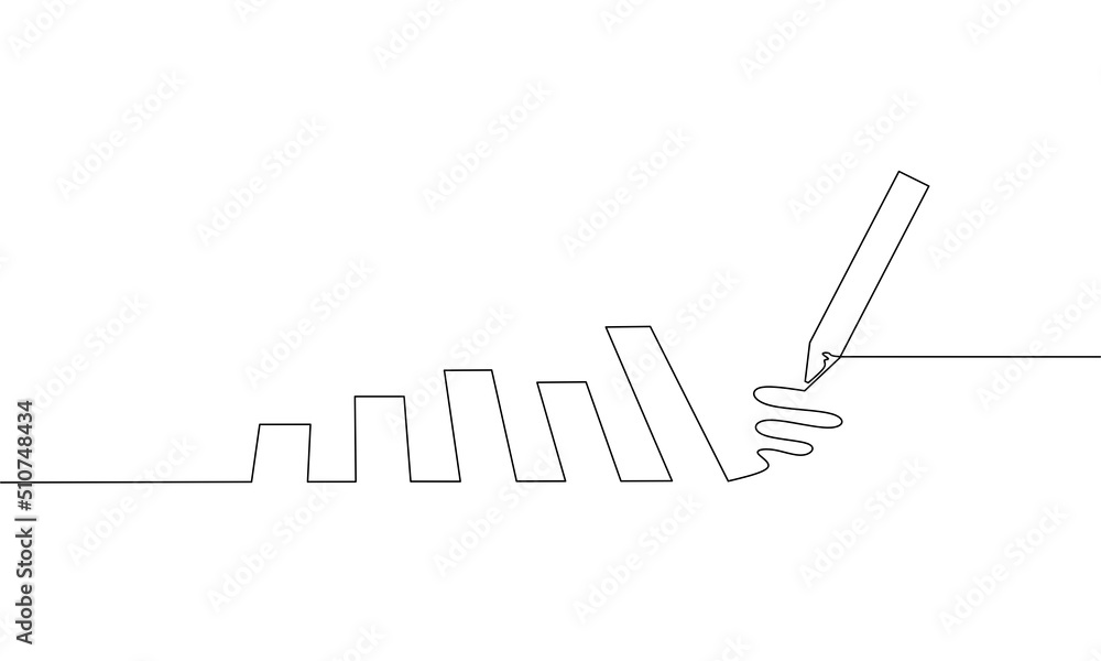 Continuous line drawing of graph with pen, business growth, icon 3d ...