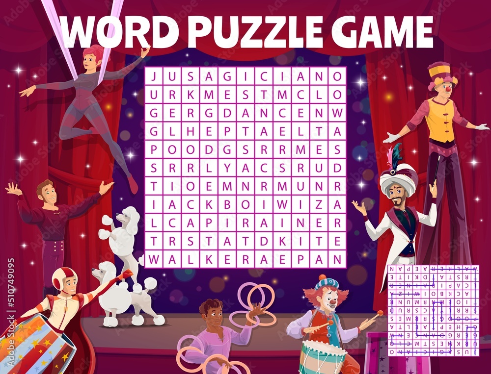 Shapito circus performers word search puzzle quiz game worksheet ...